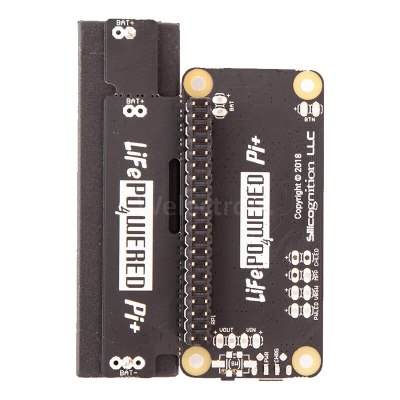CrowdSupply LiFePO4wered-Pi+ 18650 Battery, Non-stackable Header, 59.