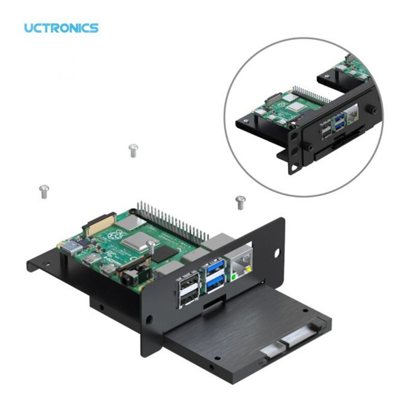 UCTRONICS U6261 19? 1U Raspberry Pi Rack Mount with SSD Mounting Brac