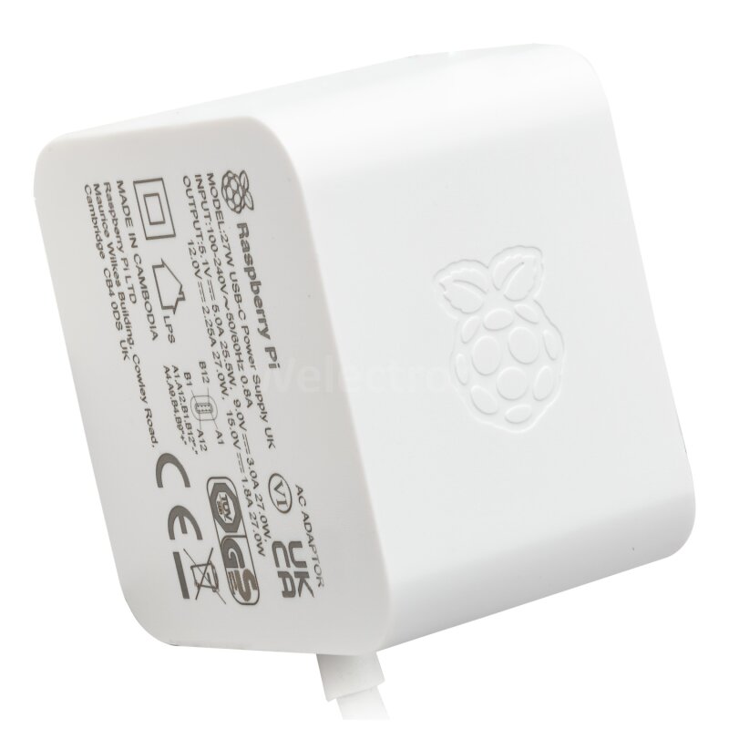 Official Raspberry Pi 27W USB-C Power Supply White, 10.90